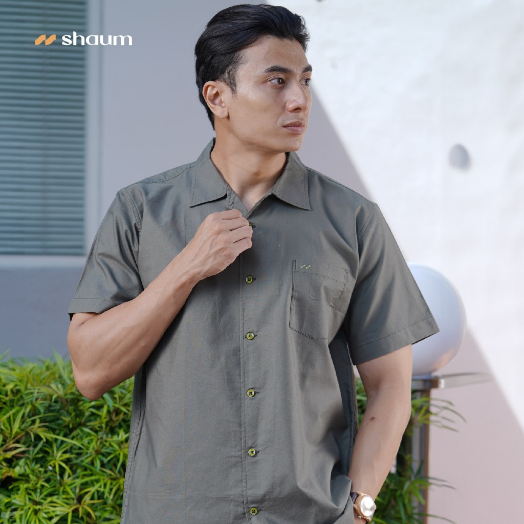 Jual SHAUM SIGNATURE SERIES Kemeja Katun Pria Polos Lengan Pendek Open ...