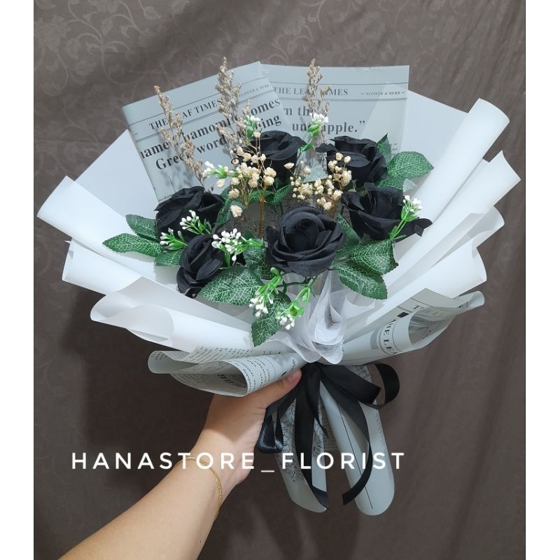 Jual Buket bunga mawar hitam mix Bunga kering/ Buket bunga Black rose ...