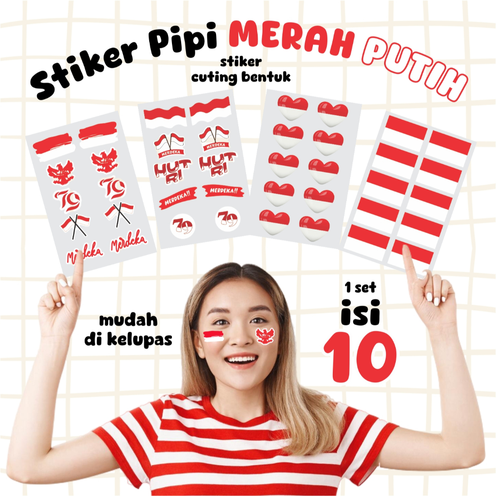 Jual (10PCS) Stiker Pipi Bendera Merah Putih, Tempel Pipi Merah Putih ...