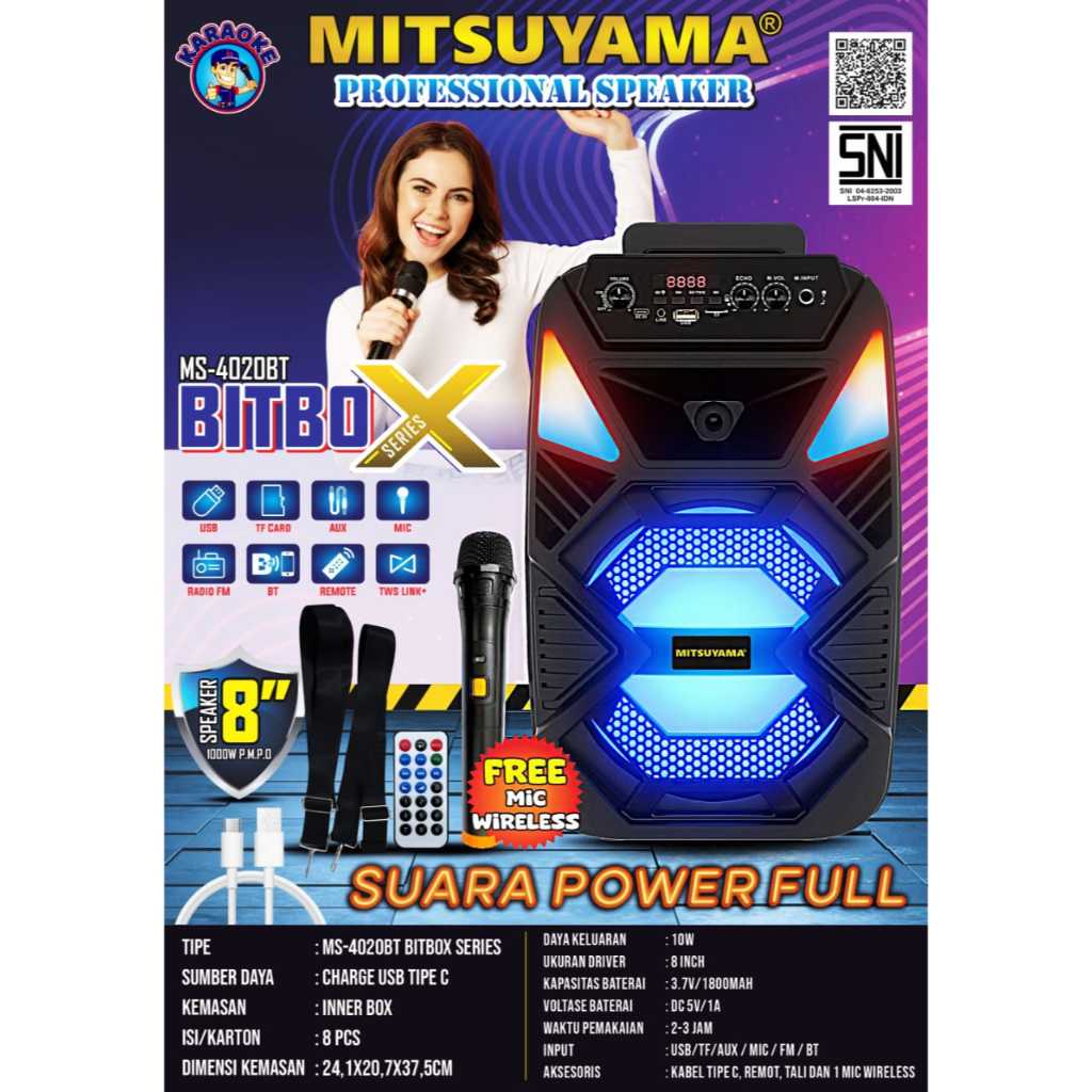 Jual Speaker 8" MS 4020BT BITBOX Mitsuyama/Speaker Portable Wireless Bluetooth USB/Speaker ...
