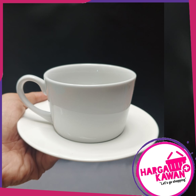 Jual Cangkir kopi dan teh berserta tatakan bahan keramik warna putih ...