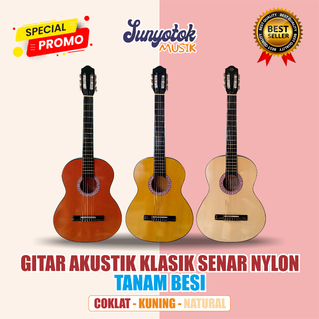 Jual GITAR AKUSTIK KLASIK TANAM BESI SENAR NYLON FREE PACKING KAYU | Shopee Indonesia
