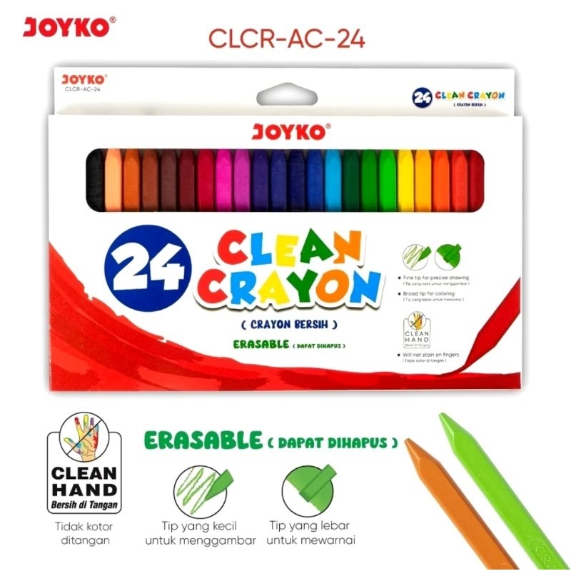 Jual Clean Clear Crayon / Krayon Bersih Joyko 24 Warna Colors CLCR-AC ...