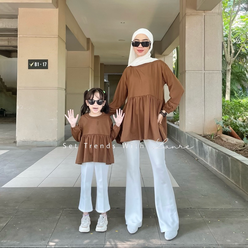 Jual Buna Couple Ibu dan Anak Blouse Ruffle Bahan Kaos-Long Sleeve ...