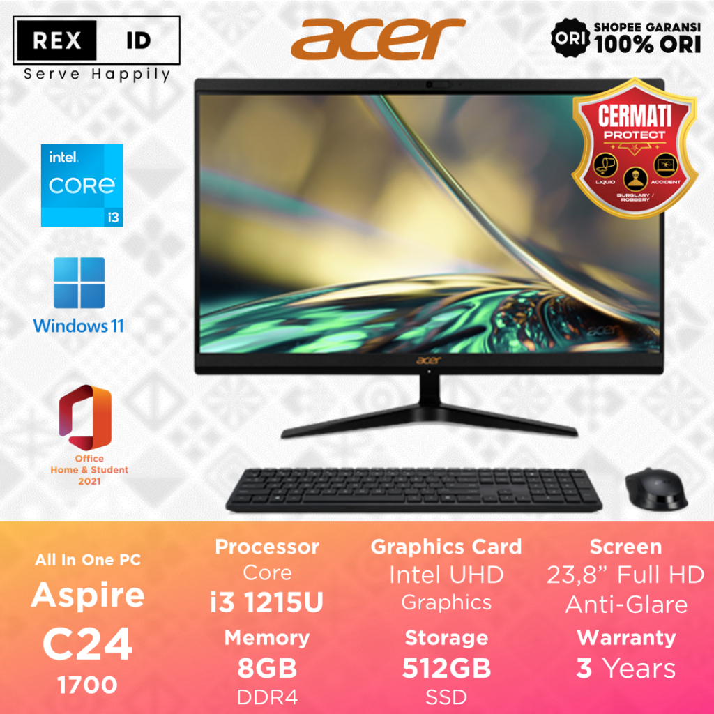 Jual Acer All In One PC C24-1700 Core i3 1215U 8GB 512GB Intel UHD 23.8 ...