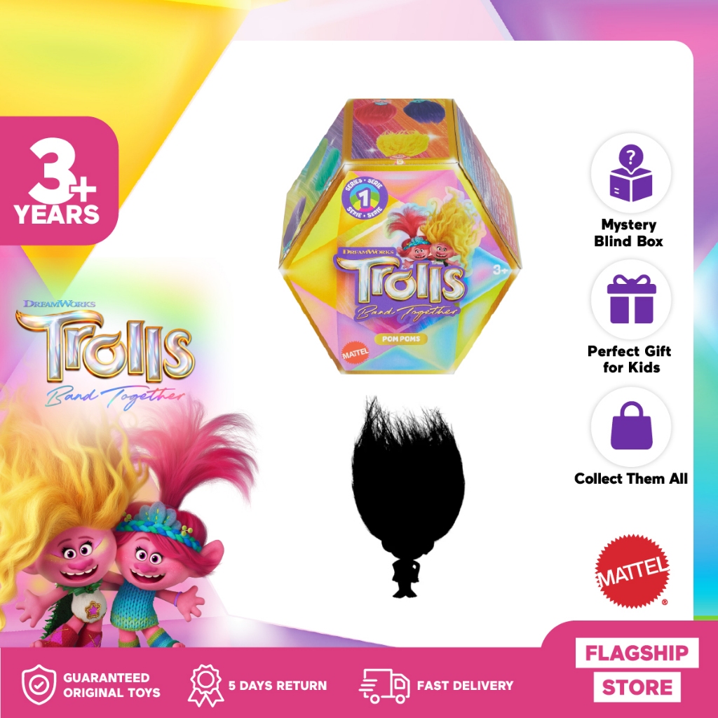 Jual Trolls Band Together Rainbow Pom Poms Keychains With Surprise Mini ...