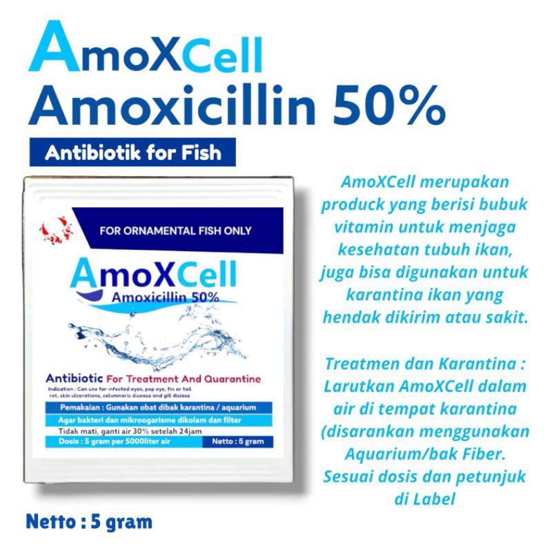 Jual Amoxcell 5gr amoxicillin 50% obat karantina ikan antibiotik untuk ...