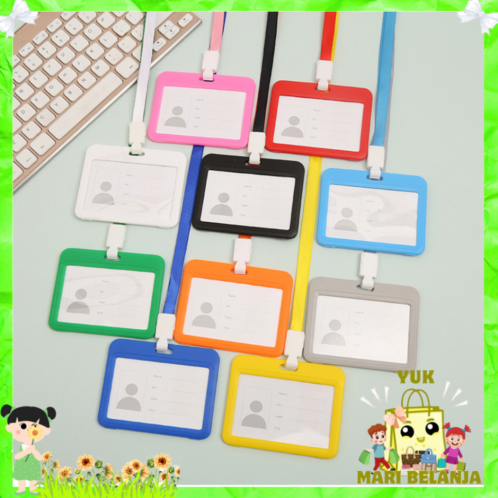 Jual YMB - Name Tag Id Card Transparant Gantungan Kartu Nama Plastik Vertical Lanyard Potrait ...