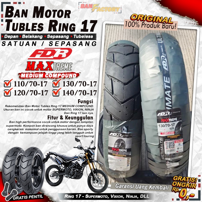 Jual Ban Motor Vixion FDR MAXTREME Ring 17 Tubeless Ban Motor Tubles ...