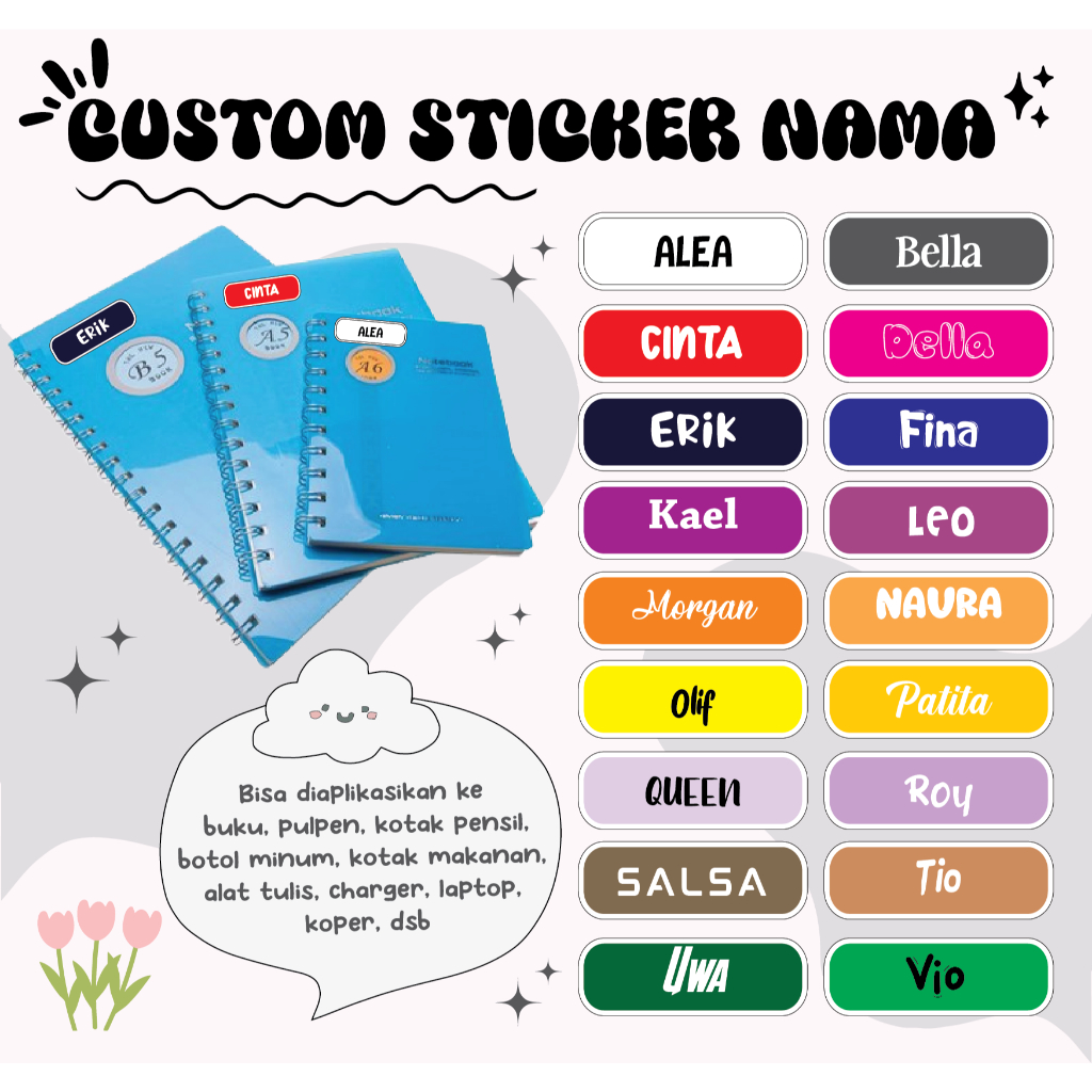 Jual STICKER STIKER LABEL NAMA LEBEL CUSTOM PREMIUM MURAH BUKU BOTOL ...