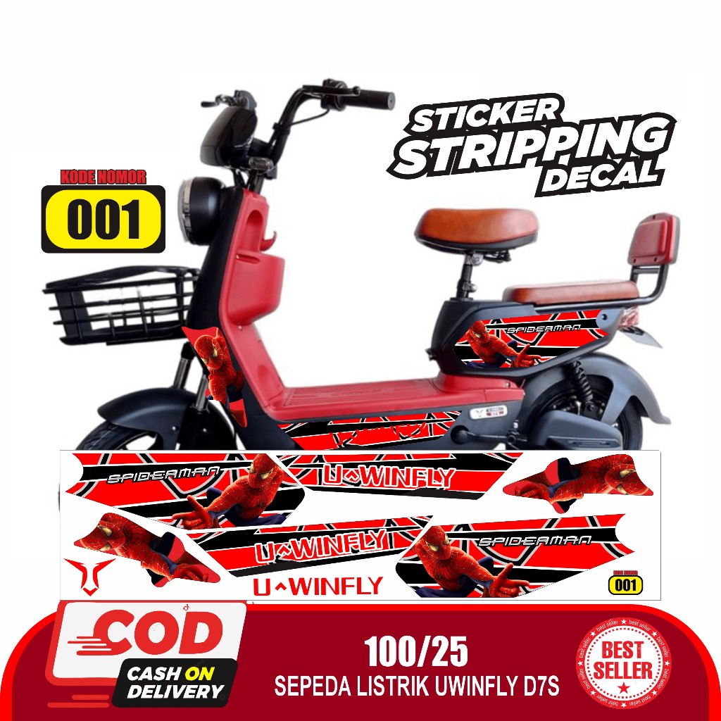 Jual Stiker Striping Sepeda Listrik Uwinfly D7S Motif Grafis Spiderman ...