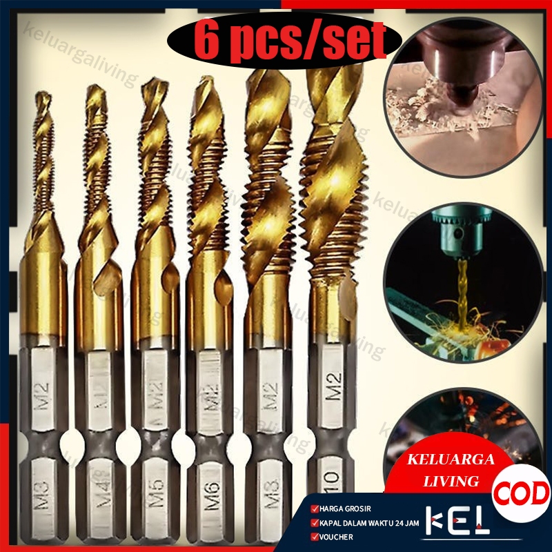 Jual Mata Bor Multifungsi 6 PCS Mata Bor Pembuat Ulir Drat Drill Tap ...