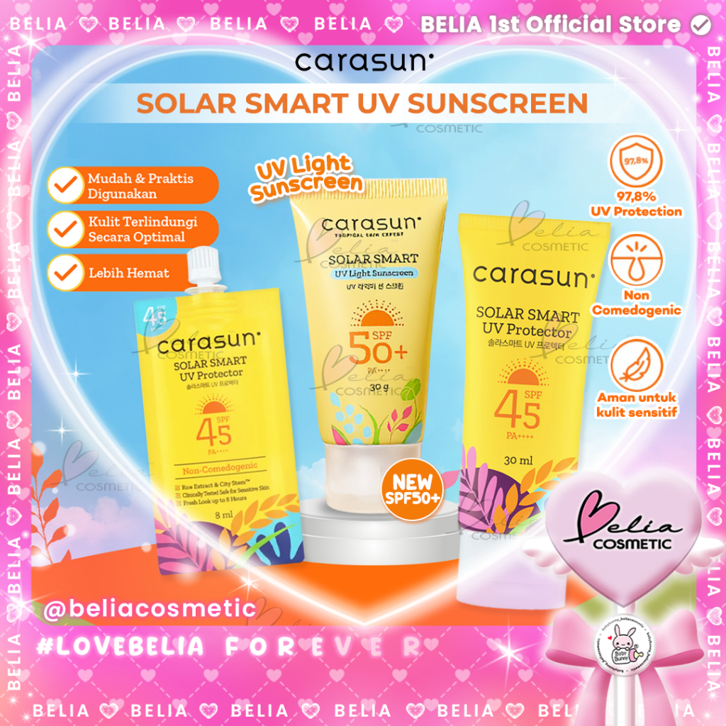 Jual BELIA CARASUN Solar Smart UV Protector Sunscreen | SPF 45 PA++++ | SPF 50 PA++ 8ml | 30ml ...