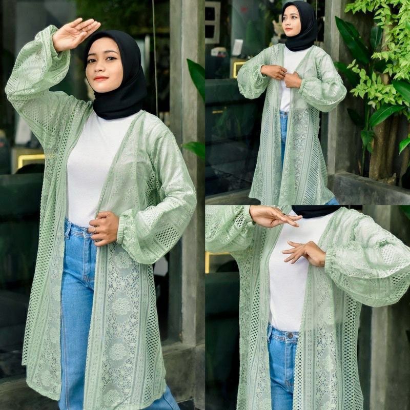 Jual LONG OUTER CARDIGAN BROKAT / CARDIGAN BRUKAT LENGAN PANJANG BALON ...