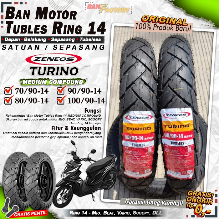 Jual Ban Motor Beat Zeneos Turino Ring 14 Tubles Ban Motor Tubeless Mio ...