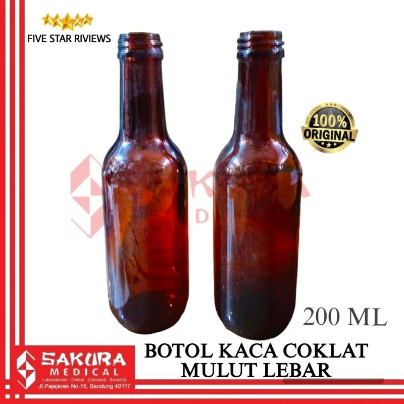 Jual Botol kaca coklat mulut lebar tanpa tutup-200ml | Shopee Indonesia