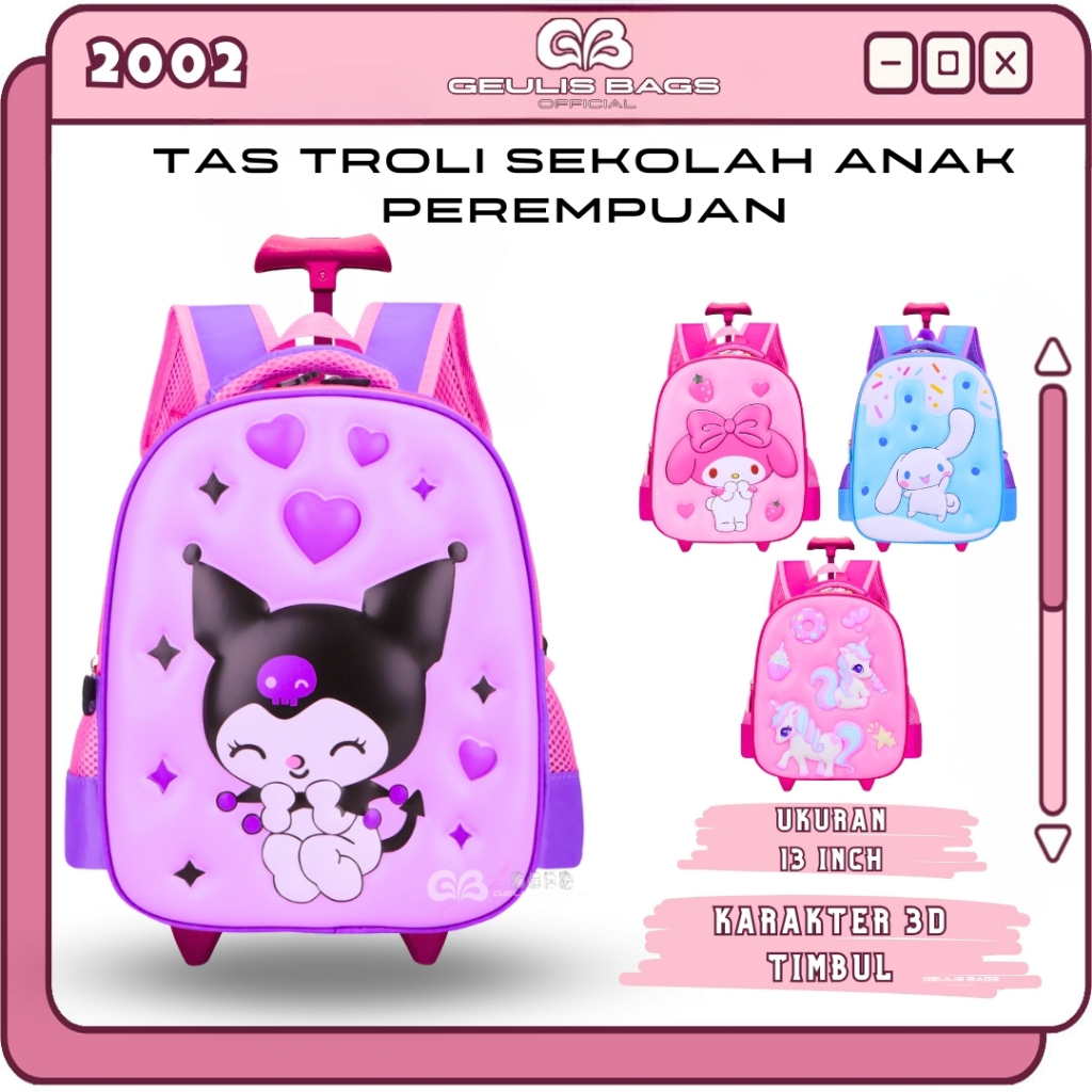 Jual GEULIS BAGS Tas Troli Sekolah Anak TK PAUD Ransel Roda Dorong Karakter Timbul Sanrio GLB ...