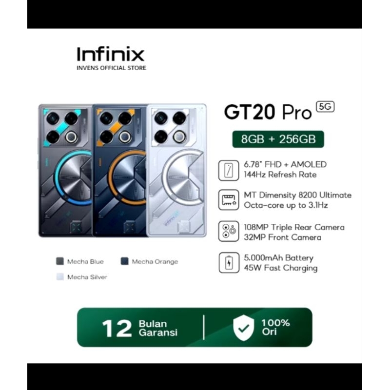 Jual INFINIX GT 20 PRO 5G 8/256 GARANSI RESMI INFINIX | Shopee Indonesia