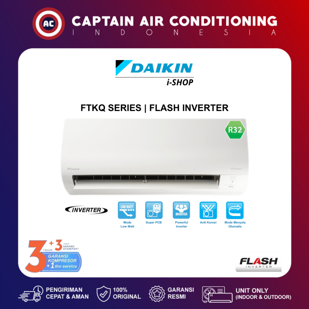 Jual DAIKIN AC Split FTKQ-25 / FTKQ25 1 PK Flash Inverter | Shopee Indonesia
