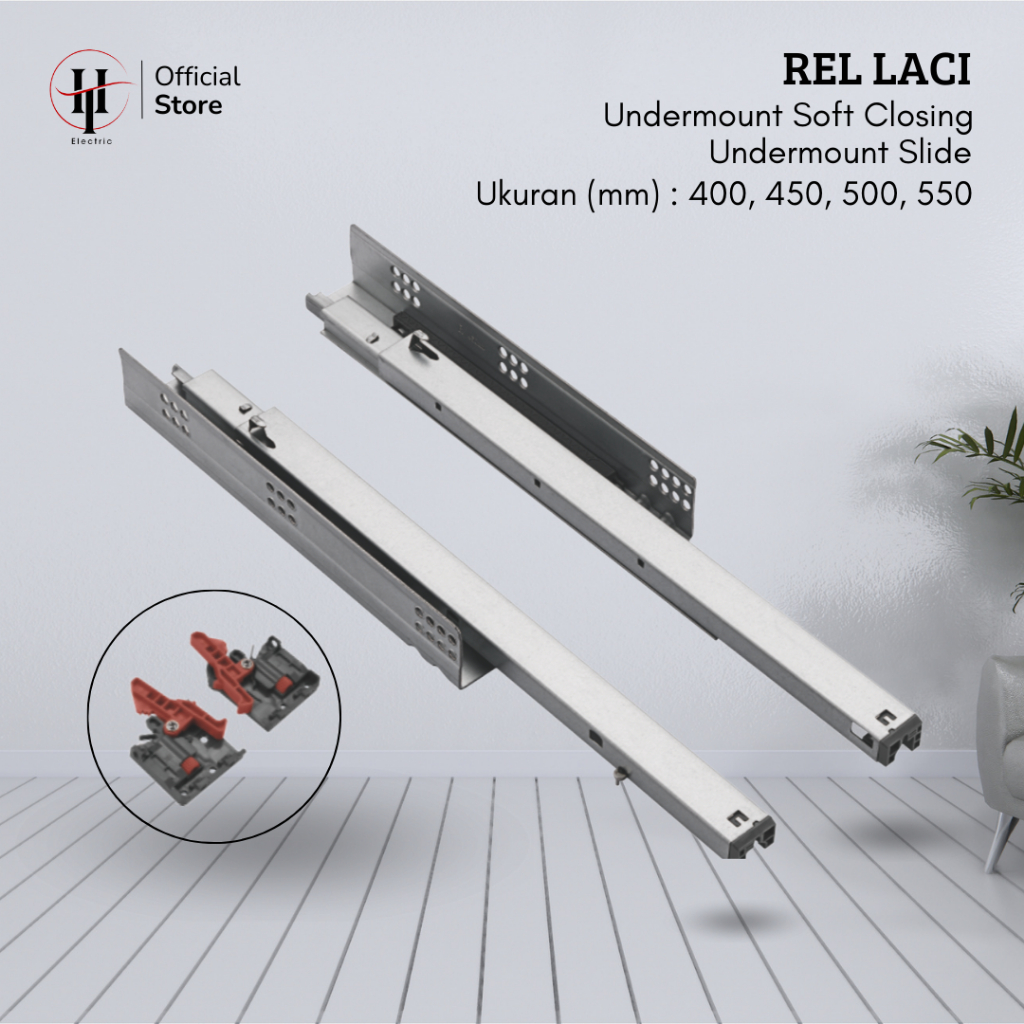 Jual HT HARDWARE REL LACI Undermount Soft Closing Under Mounted Slide ...
