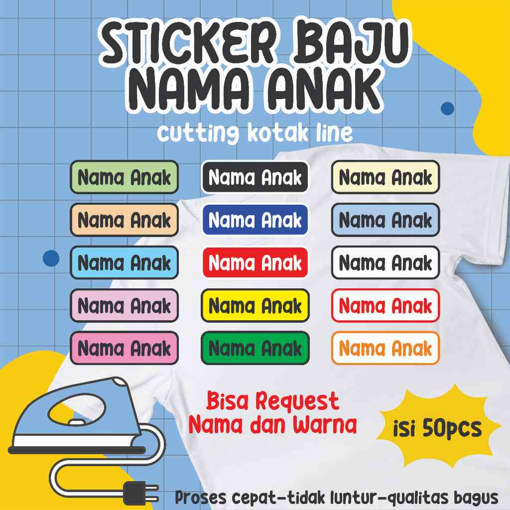 Jual Sticker label baju - label setrika nama anak - cutting kotak line ...