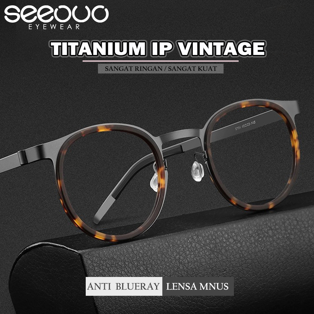 Jual Seeouo Frame Kacamata Titanium IP Plano Lens Style Bulat Light Stylish Comfortable Unisex ...