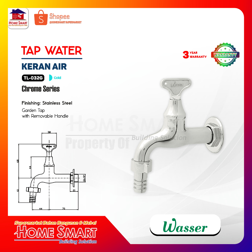 Jual Kran Air Tanam Tembok Wasser TL 032 G/Kran Gembok WASSER TL-032G ...