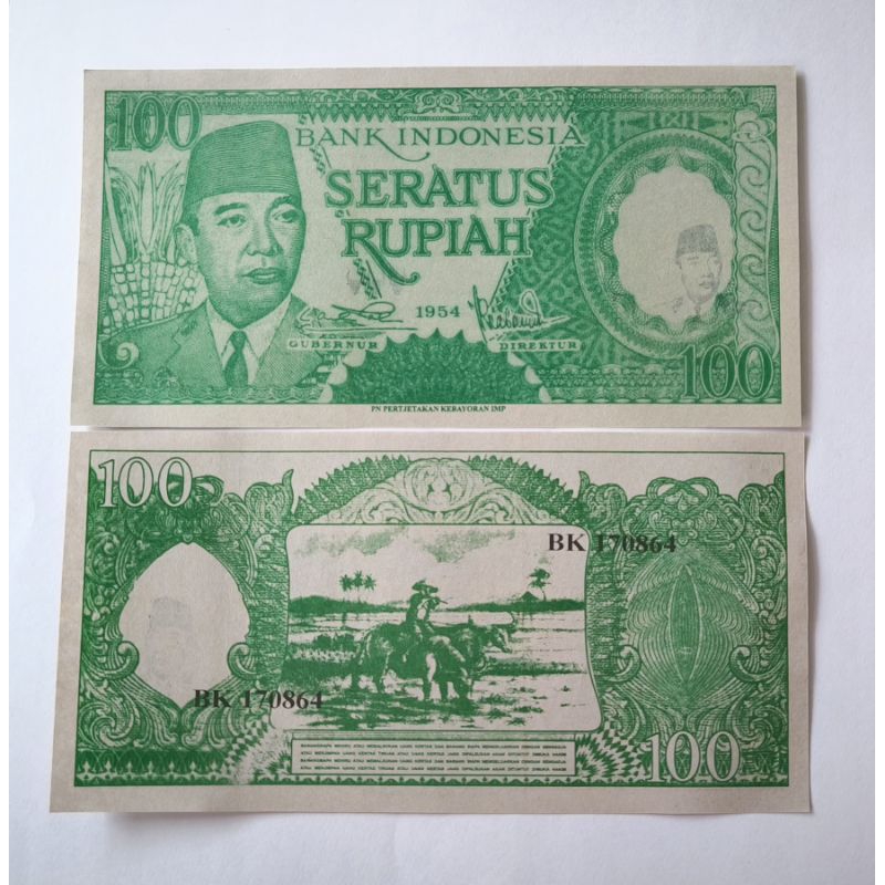 Jual Uang souvenir 100 Soekarno melengkung 1954 Watermark sukarno ...