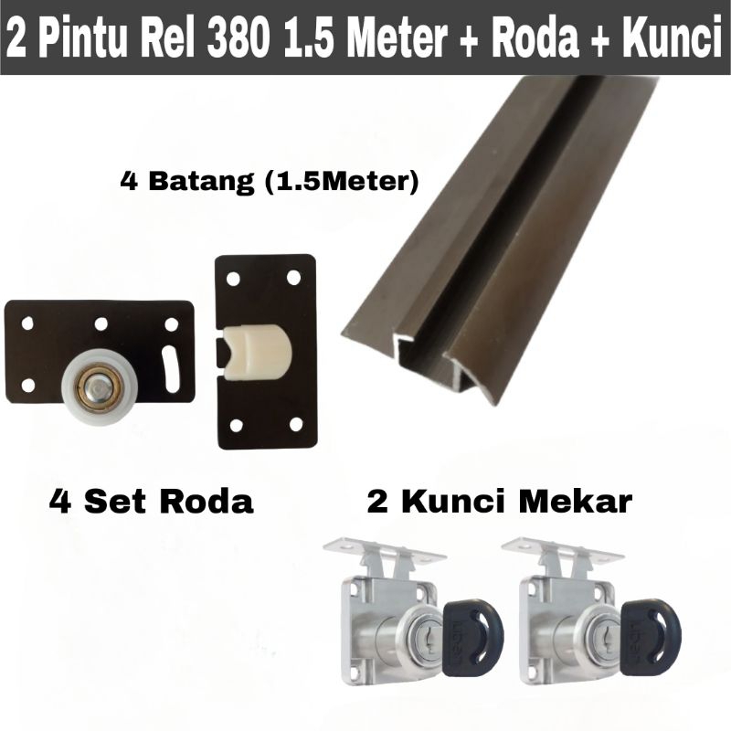 Jual (2 Pintu + Kunci) Paket 4 Rel Timbul 380 Lenaga 1.5 Meter + 4 set Roda SD 380 + Kunci Pintu ...