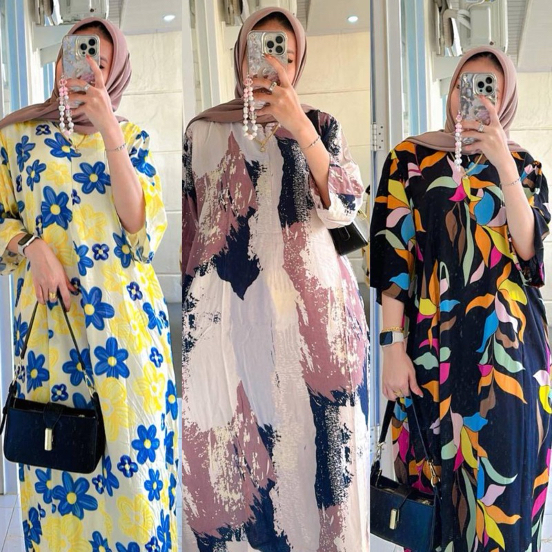 Jual Daster Gamis Irene Viral Motif Lengan Panjang 3/4 Jumbo Midi Dress ...