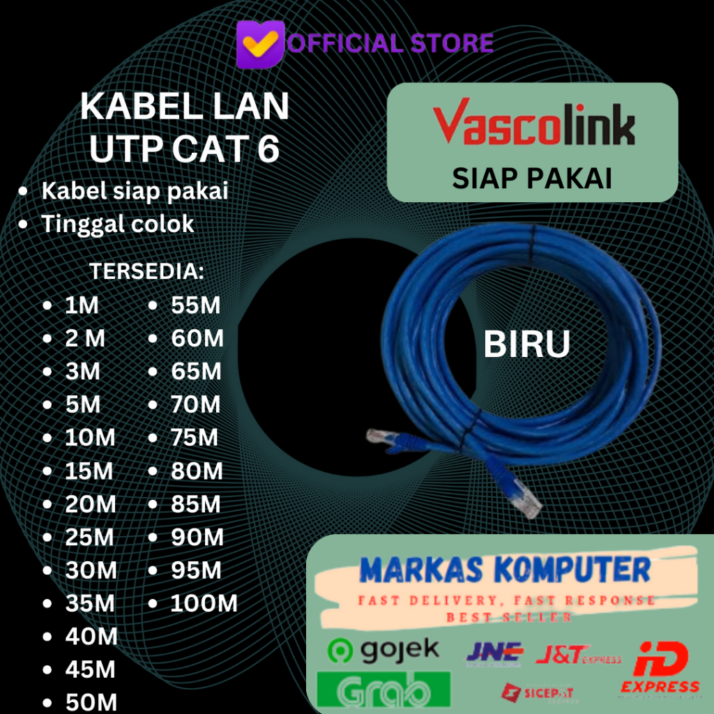 Jual Kabel LAN UTP Cat6 VASCOLINK Siap Pakai BIRU 1M - 30M | Shopee Indonesia