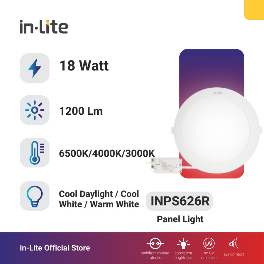 Jual Lampu LED Panel Light INLITE INPS626R Downlight Inbow Bulat 18W 18 ...