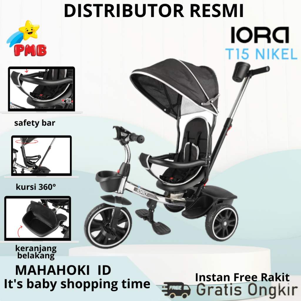 Jual SEPEDA RODA TIGA ANAK IORA T15 NIKEL PMB TOYS SEPEDA ANAK RODA ...