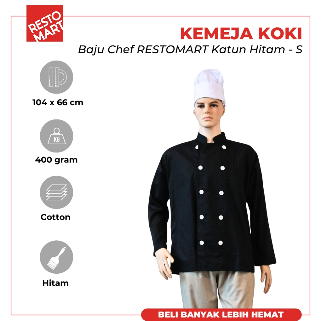 Jual Baju Koki Lengan Panjang Hitam Premium RESTOMART Cotton (1394164 ...