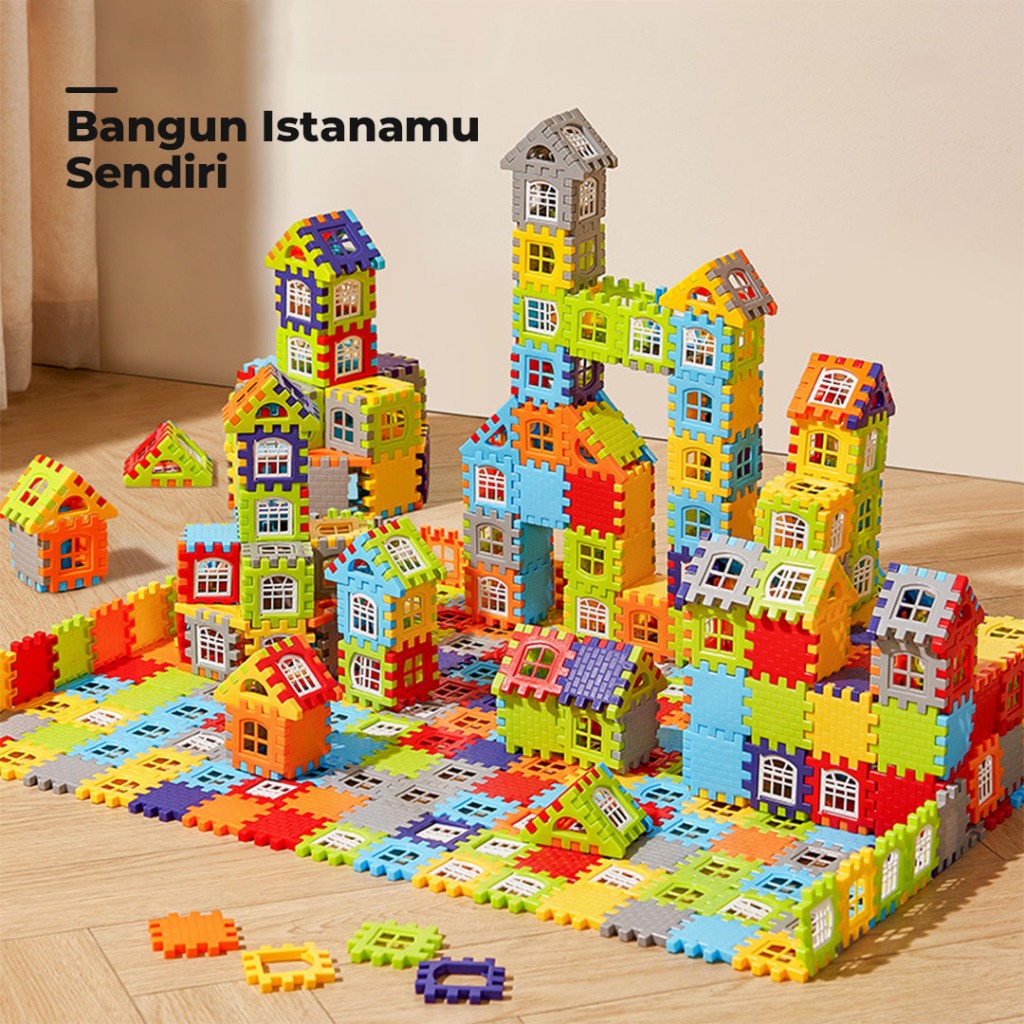 Jual Mainan Edukasi Anak Balok Susun Puzzle Imajinasi Bentuk Rumah 120 ...