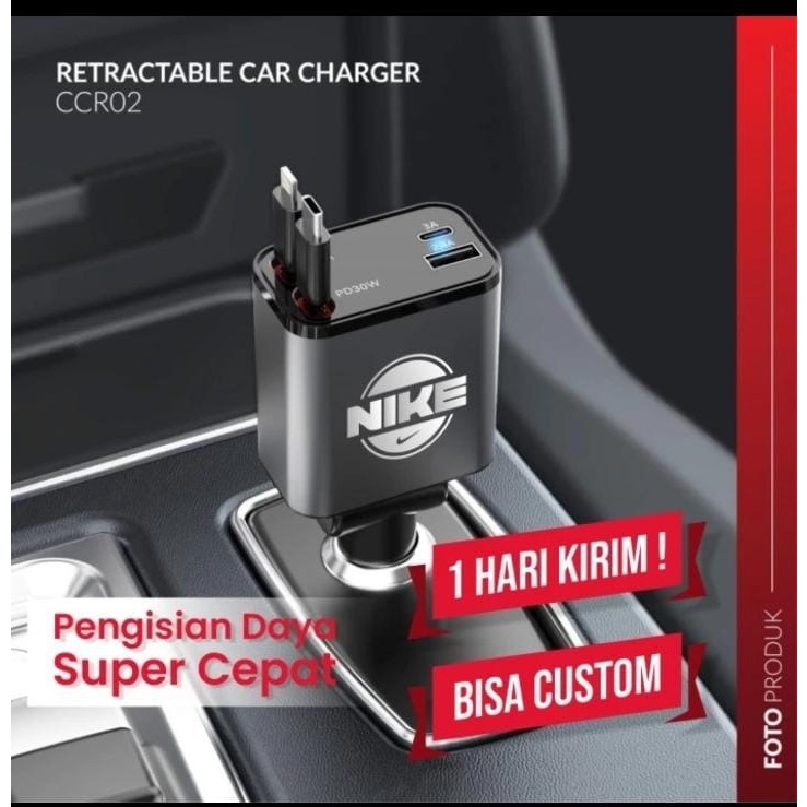 Jual Retractable Car Charger IOS dan Android Type C Custom Gravir ...
