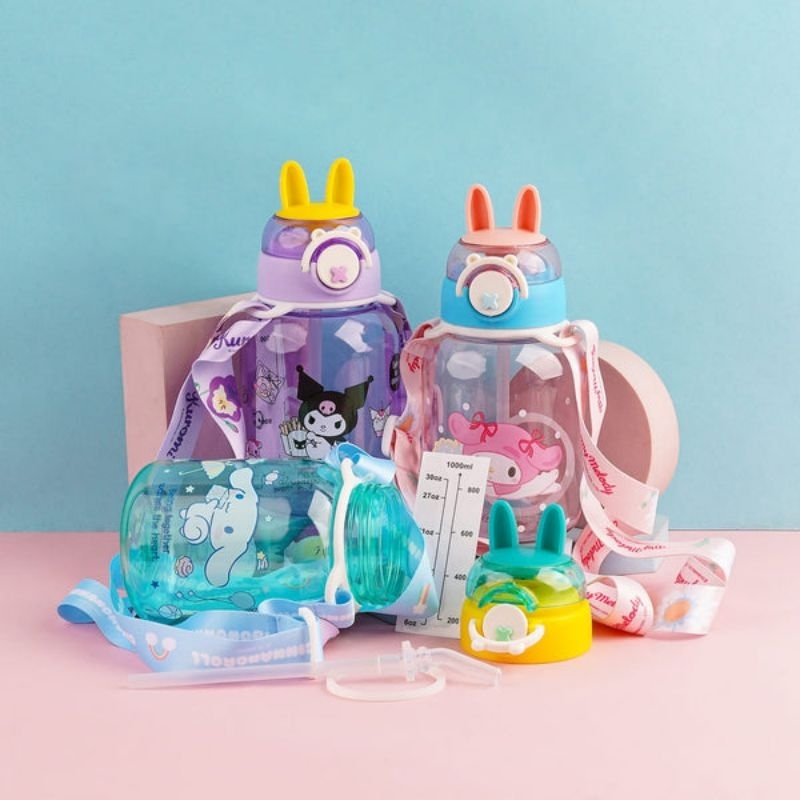 Jual Botol Minum Anak Karakter Lucu Sanrio 600ml Dengan Sedotan dan Tali Panjang Kuromi ...