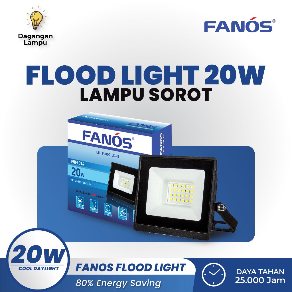 Jual Lampu Sorot Fanos Flood Light 20 Watt Lampu Tembak LED Cool Daylighht Bergaransi Resmi 1 ...