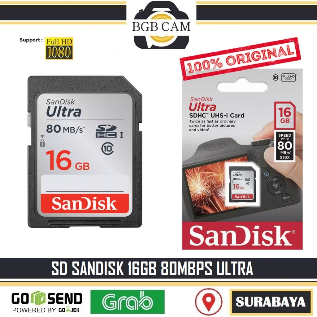Jual SD Sandisk 16gb ULTRA 80 mbps ORIGINAL 1000% SD card 16 gb ...