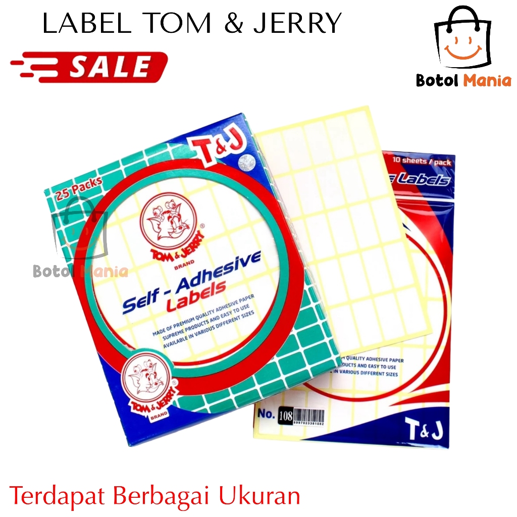 Jual BM - ATK025 LABEL/STICKER TOM & JERRY PUTIH POLOS SEMUA UKURAN ...