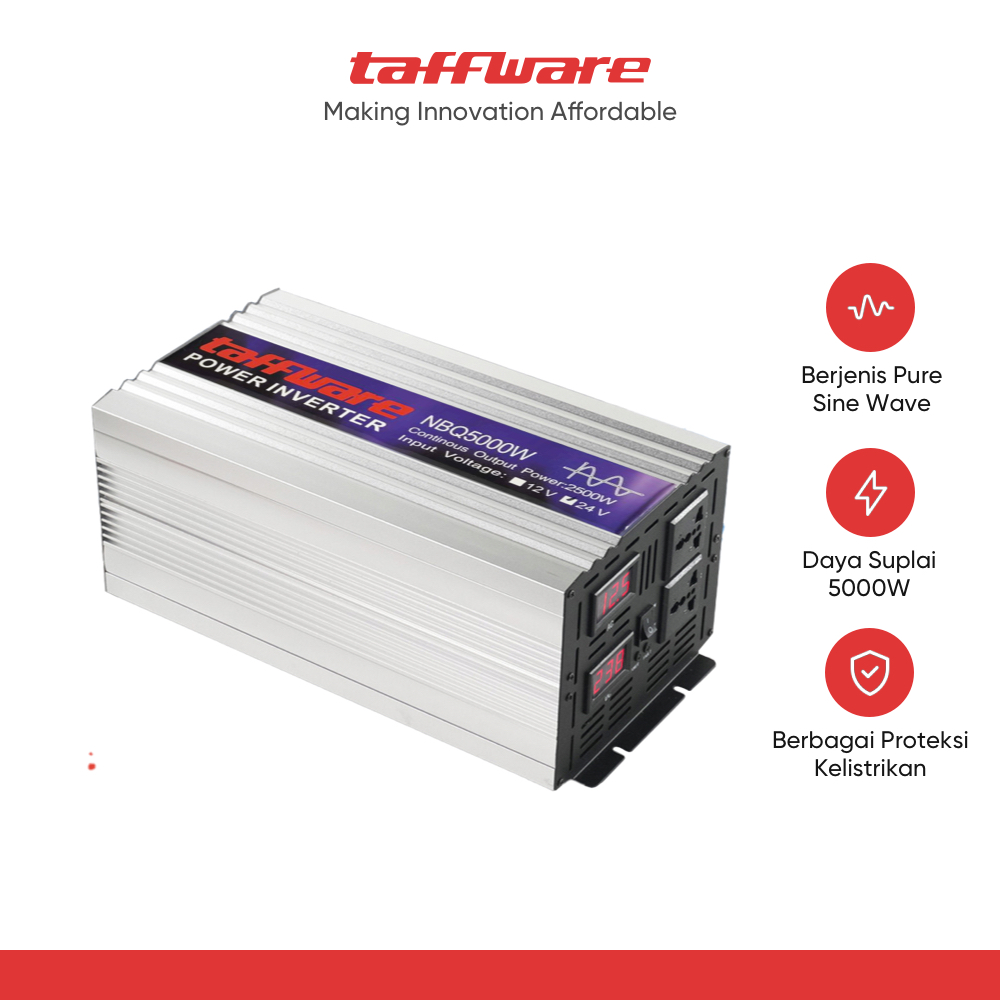 Jual Taffware Power Inverter Mobil Pure Sine Wave DC 24V to AC 220V 5000W - NBQ5000W | Shopee ...