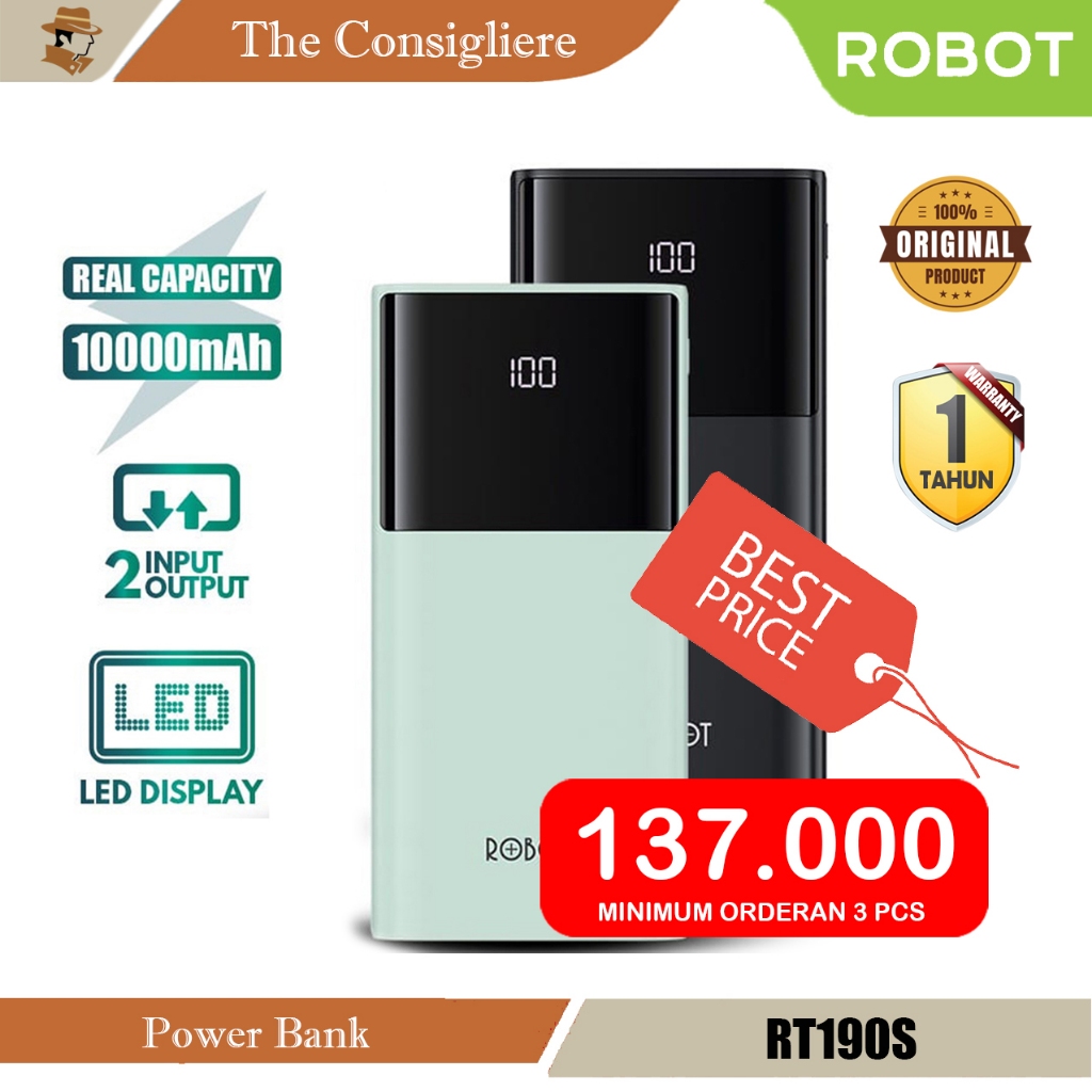 Jual Powerbank Robot 10000 Mah RT190S Dual Input Port Type C & Micro ...