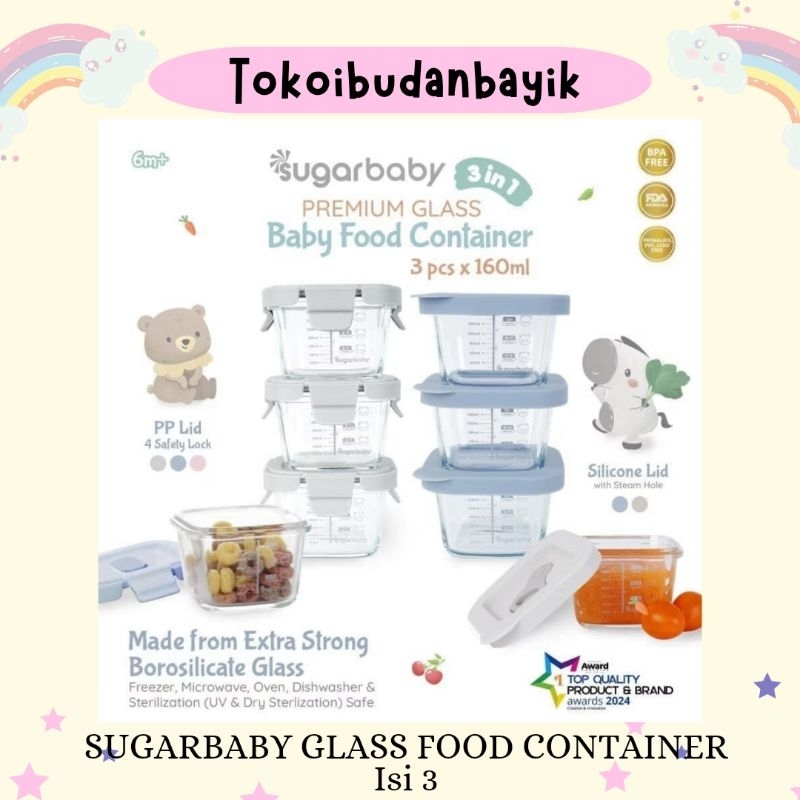 Jual SUGARBABY PREMIUM GLASS FOOD CONTAINER ISI 3 LEAK PROOF/wadah ...