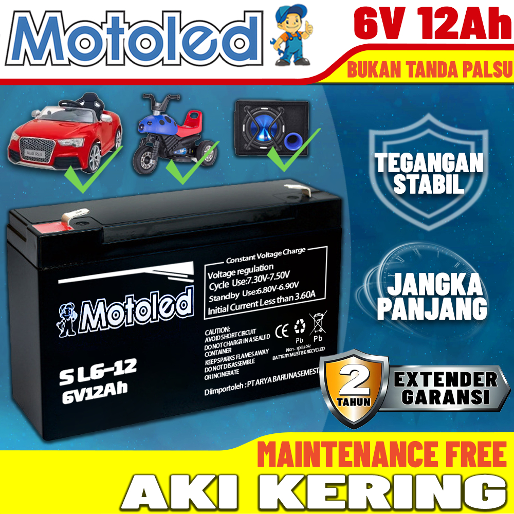 Jual [MOTOLED] Aki 6V 12Ah Aki Kering Aki Mobil Mainan 6V Battery UPS ...
