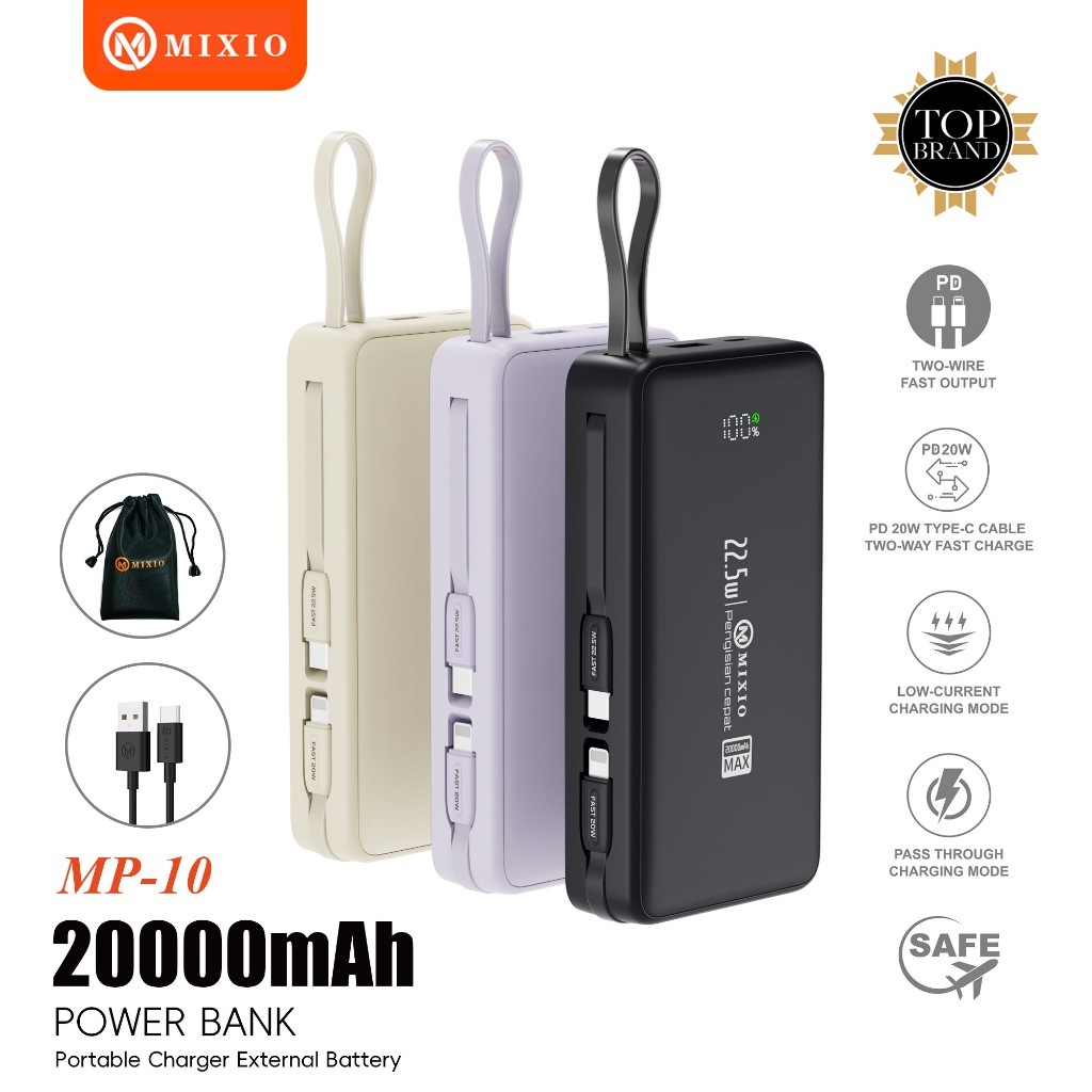 Jual MIXIO MP-10 20000mAh Powerbank 22.5W With Kabel Fast Charging ...