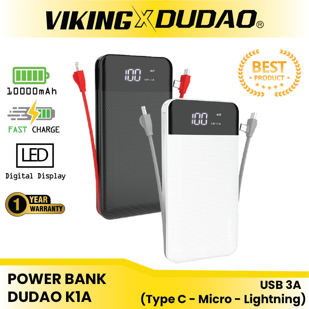 Jual VIKING x DUDAO Power Bank K1A 10000mAh Built in Cable Fast ...