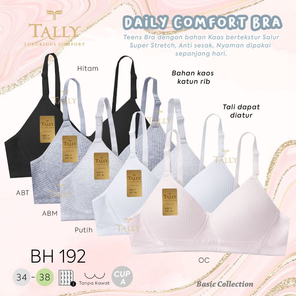 Jual TALLY Bra Tanpa Kawat Bahan Katun Busa Tipis Kait 3 Bra Harian 192 BH Remaja / Wanita ...