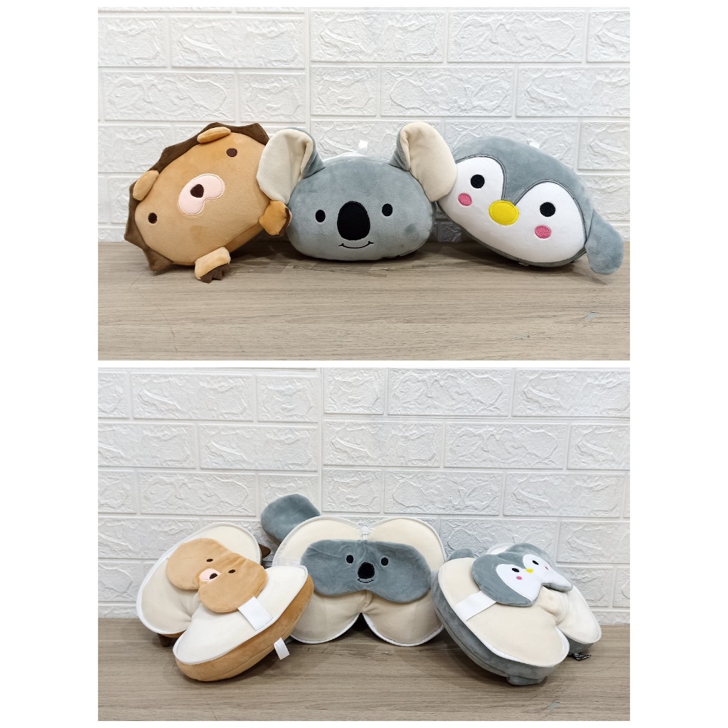 Jual Bantal Travel Set Cute Animals dengan Penutup Mata - Koala, Lion ...