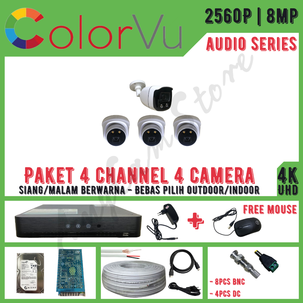 Jual Paket CCTV ColorVu 8MP 4 Channel 4 Kamera 4K UHD Audio Series ...
