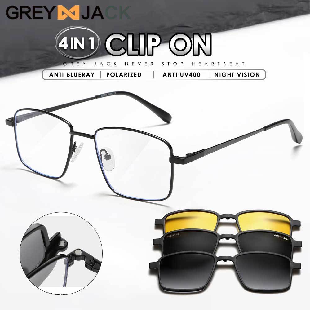 Jual Grey Jack Kacamata 4in 1 Free 3 Lensa Clip On Polarized Bisa Minus Bahan Metal Model Kotak ...